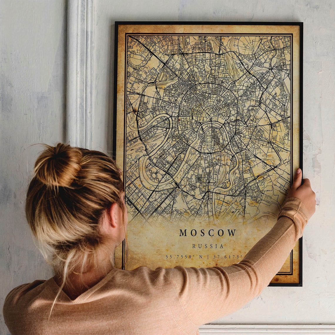 Vintage Moscow Map Print | Rustic Russia City Wall Art | M630 - Etsy