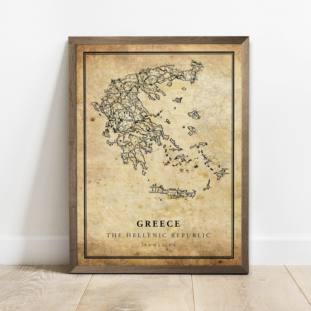 Vintage Greece Map Print: Country Road Wall Art - Etsy