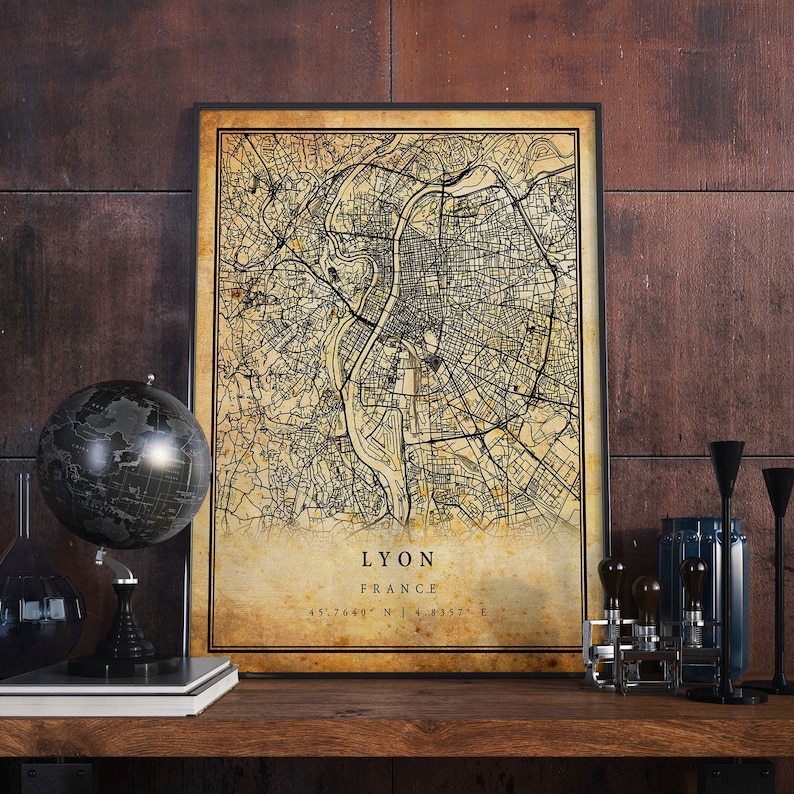 Lyon France Vintage Map Print: Rustic City Wall Art - Etsy