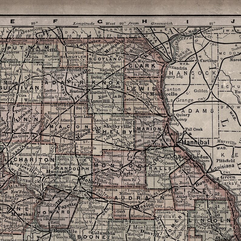 Giant Map of Missouri Rustic Style Travel Map Map Decor 1886 | Etsy
