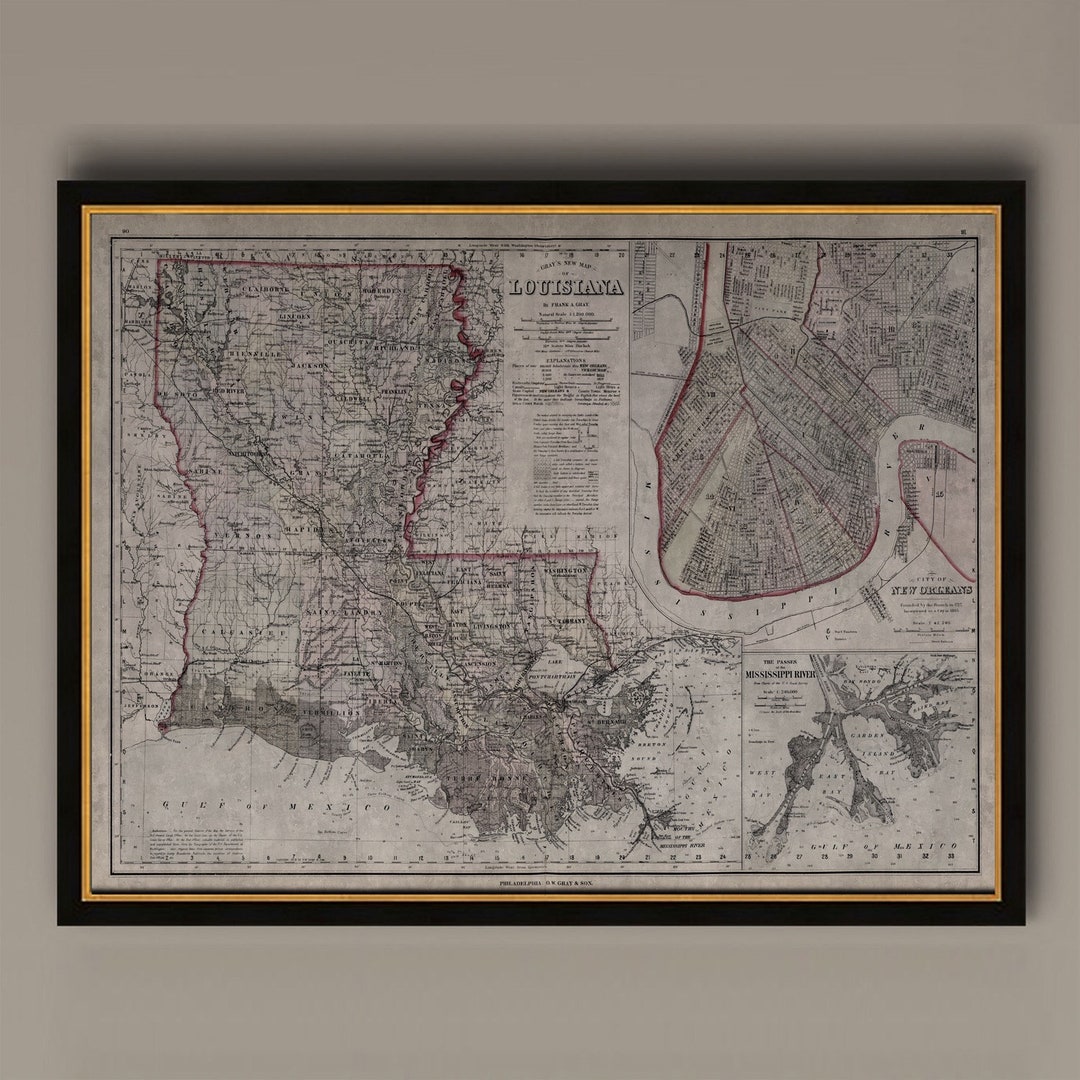 Vintage Louisiana Map Print: 19th Century State Wall Art - Etsy