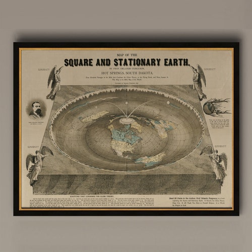 World Map of Square Stationary Flat Earth 1893 Antique - Etsy