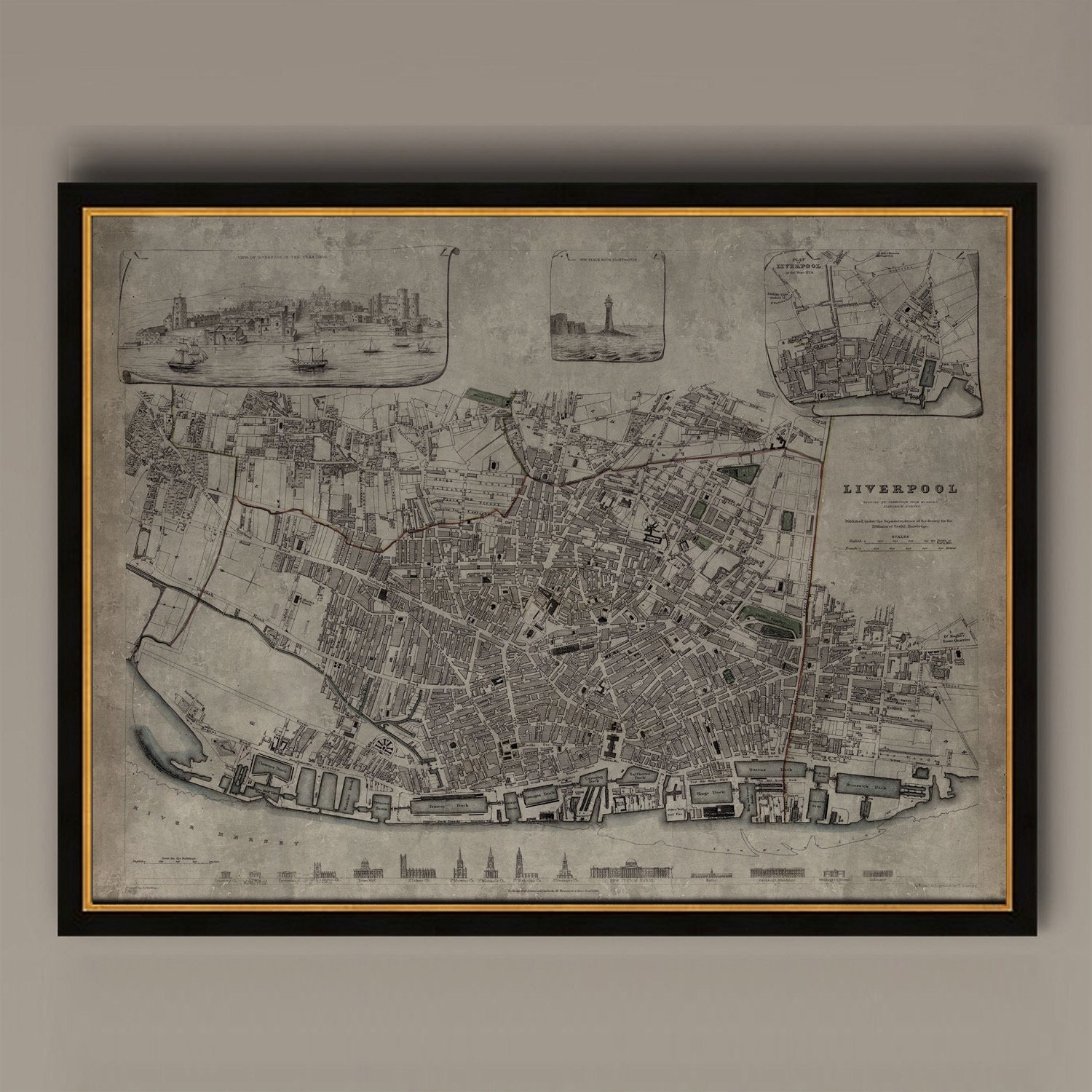 Liverpool Map Vintage Map of Liverpool England Vintage Wall | Etsy