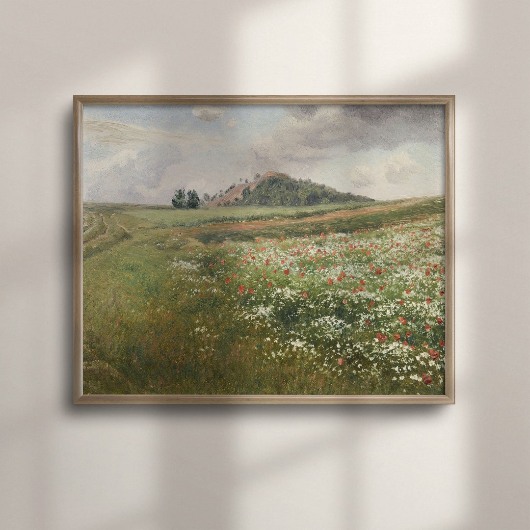 Vintage Poppy Field Print: Summer Meadow Landscape Art - Etsy