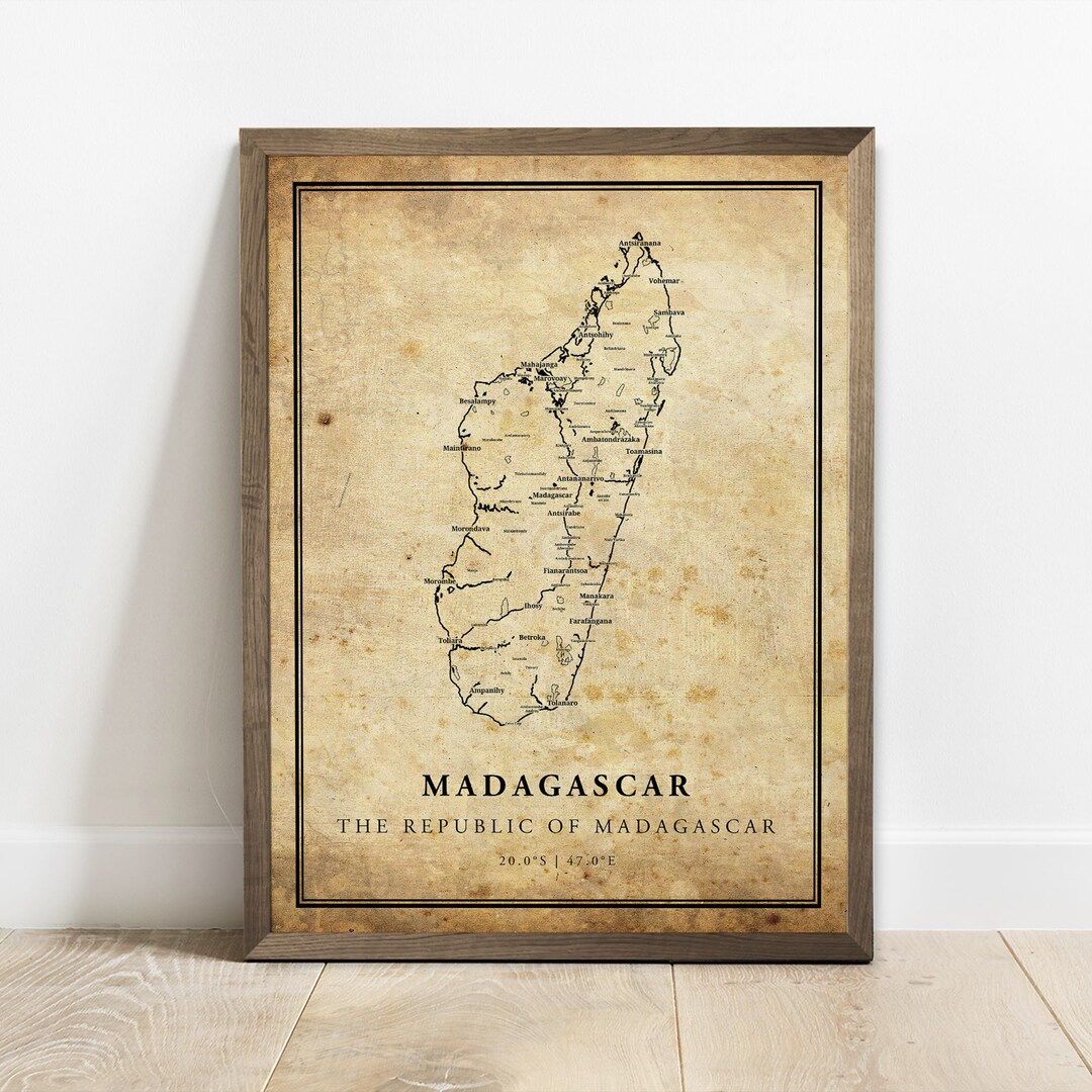 Madagascar Vintage Map Poster Print, Country Street Road Map Wall Art ...