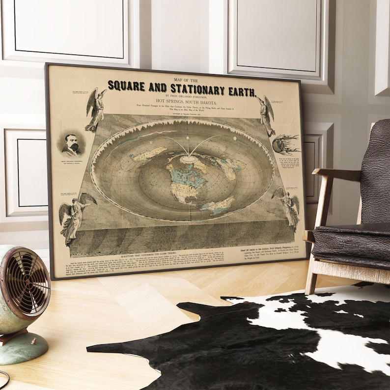 World Map of Square Stationary Flat Earth 1893 Antique - Etsy