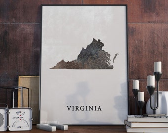 Virginia Map Art Virginia Art Print Virginia State Map - Etsy
