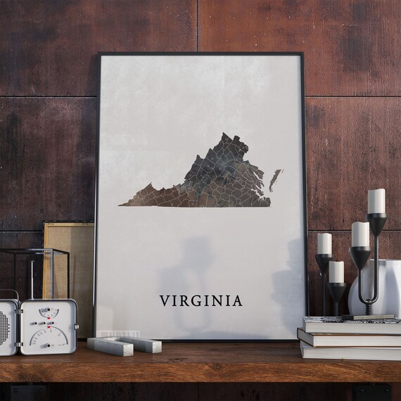 Virginia Vintage Style Map Print Virginia Map Poster Gift | Etsy