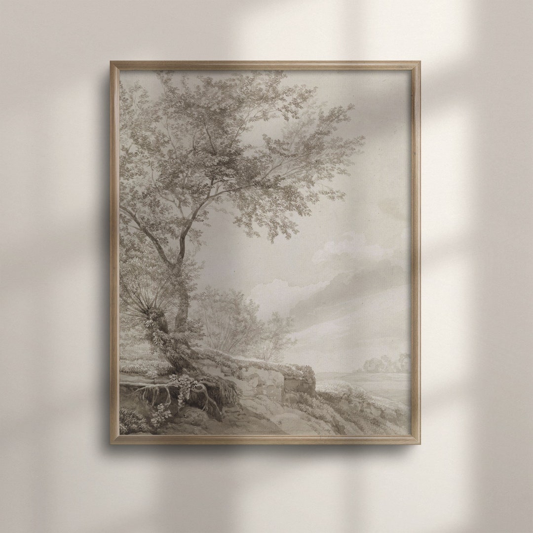 Neutral Tree Sketch Art, Soft Nature Inspired Drawing, Rustic Wall ...