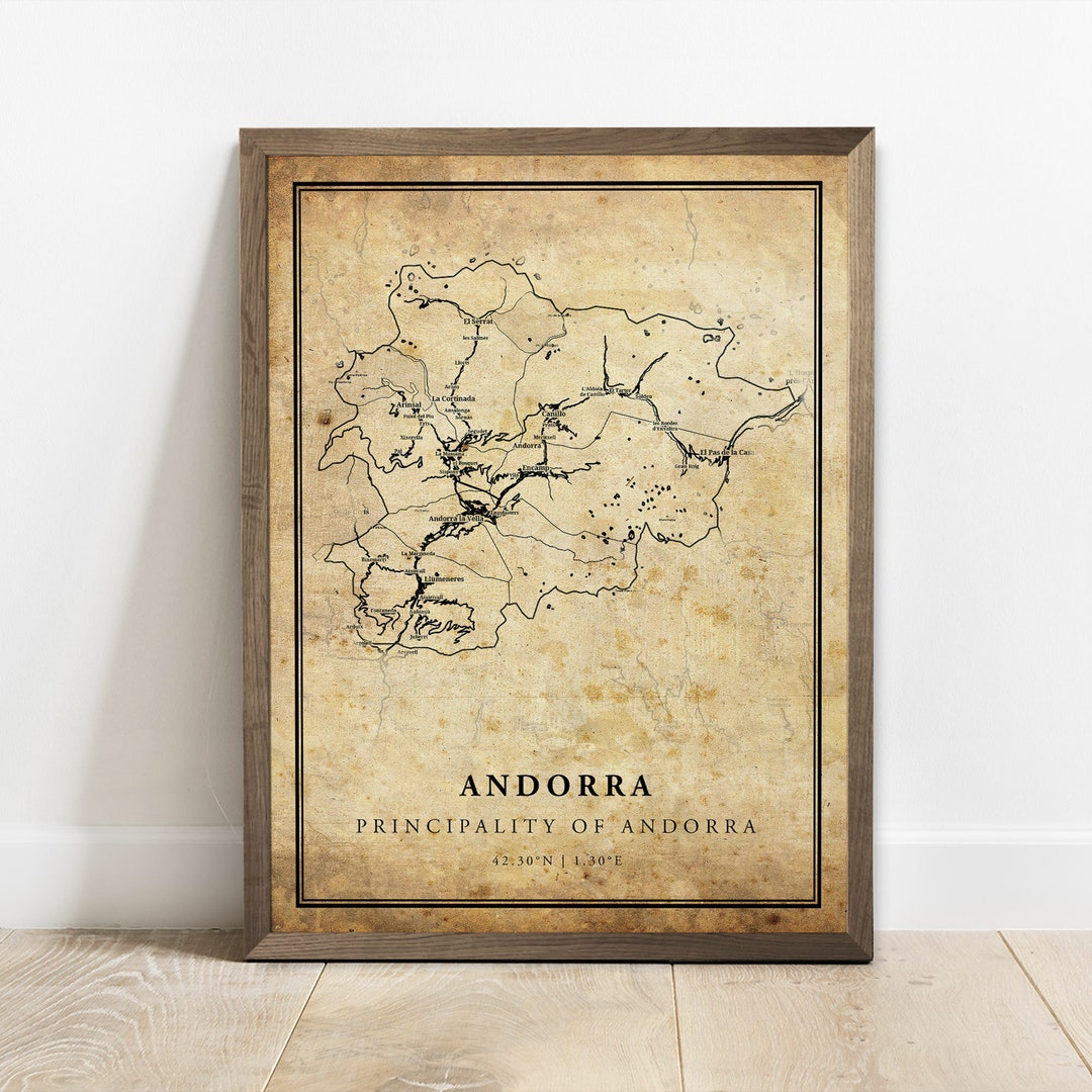 Andorra Vintage Map Poster Print, Country Street Road Map Wall Art ...