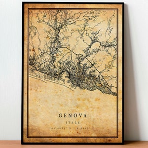 Genova Vintage Map Poster Wall Art | City Artwork Print | Antique ...