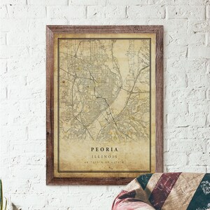 Peoria Vintage Map Poster Wall Art | City Artwork Print | Antique ...
