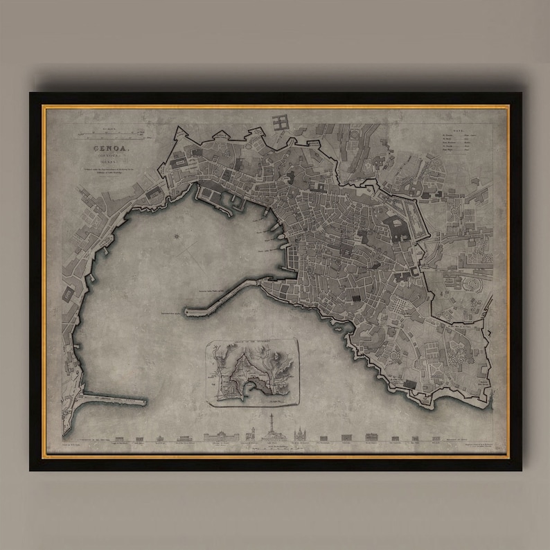 Genoa Map Vintage Map of Genoa Italy Vintage Wall Art Home - Etsy