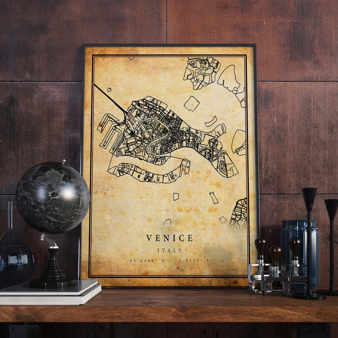 Venice Vintage Map Poster Wall Art | City Artwork Print | Antique ...