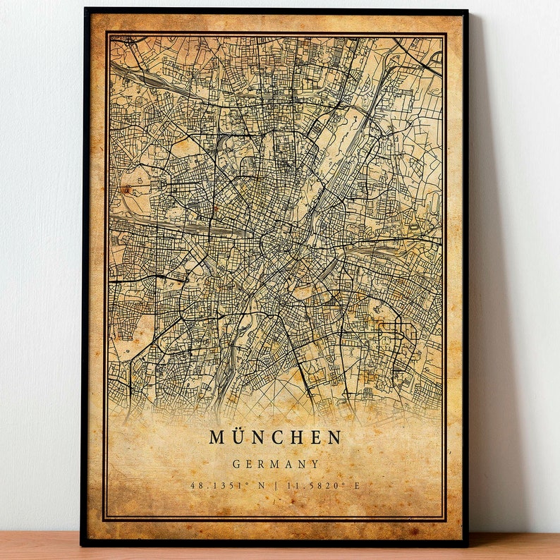 München Vintage Map Poster Wall Art City Artwork Print - Etsy