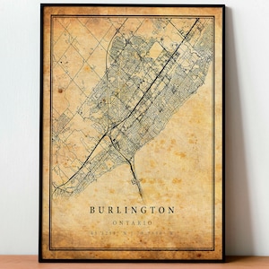 Burlington Vintage Map Poster Wall Art | City Artwork Print | Antique ...