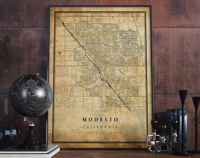 Old Map of Modesto - Vintage City Plan Restored - Fine Print on Paper ...
