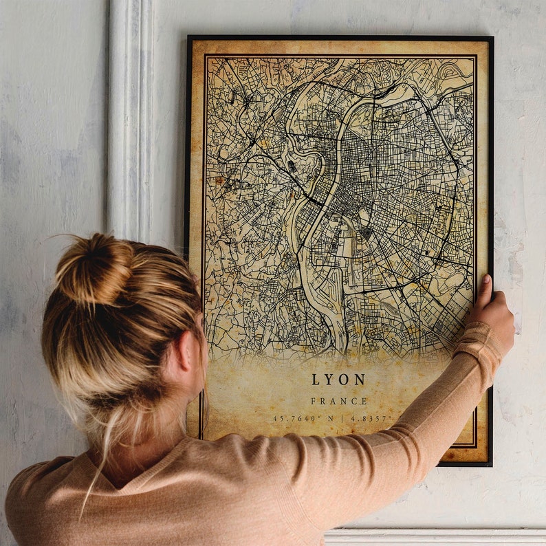 Lyon France Vintage Map Print: Rustic City Wall Art - Etsy