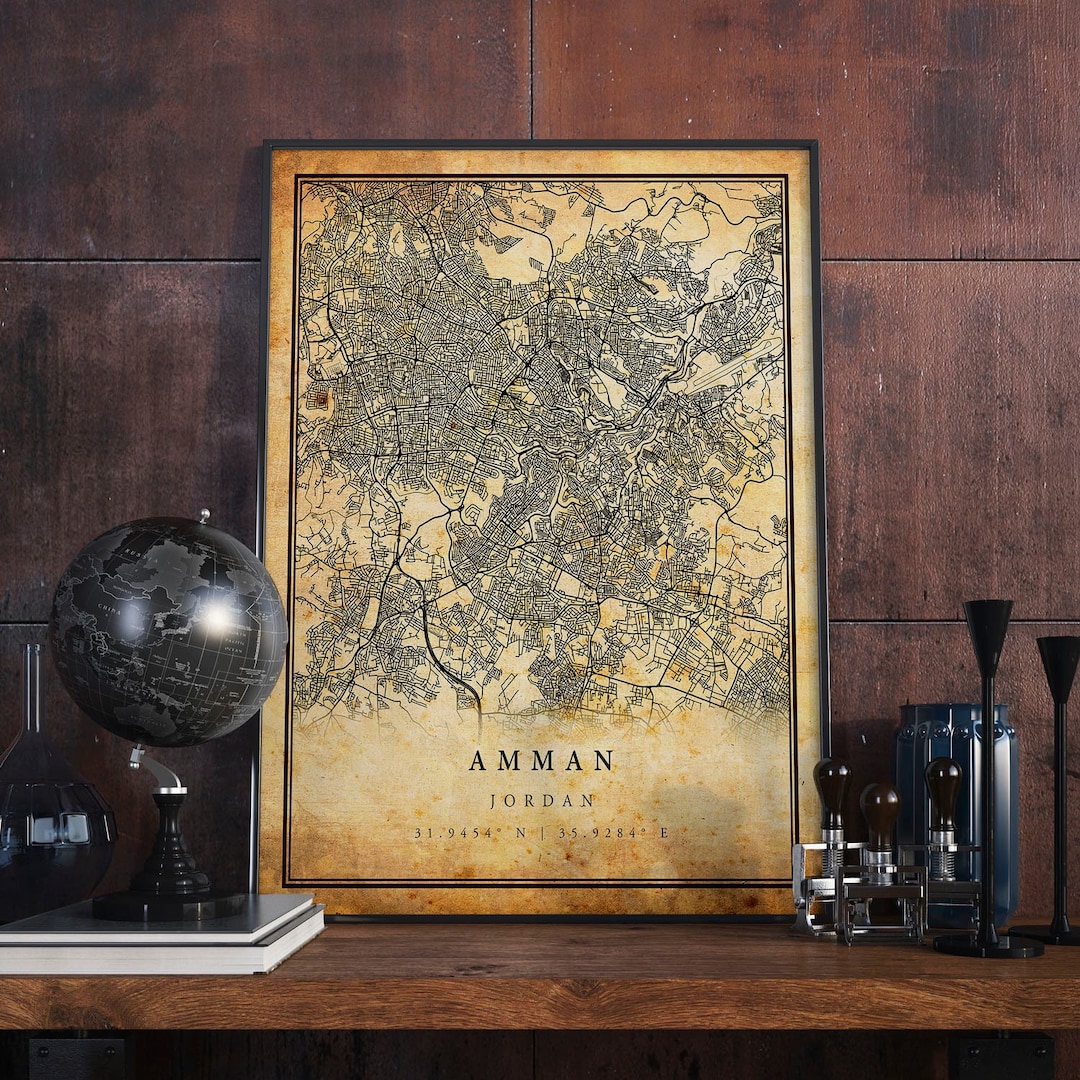 Amman Vintage Map Poster Wall Art | City Artwork Print | Antique ...