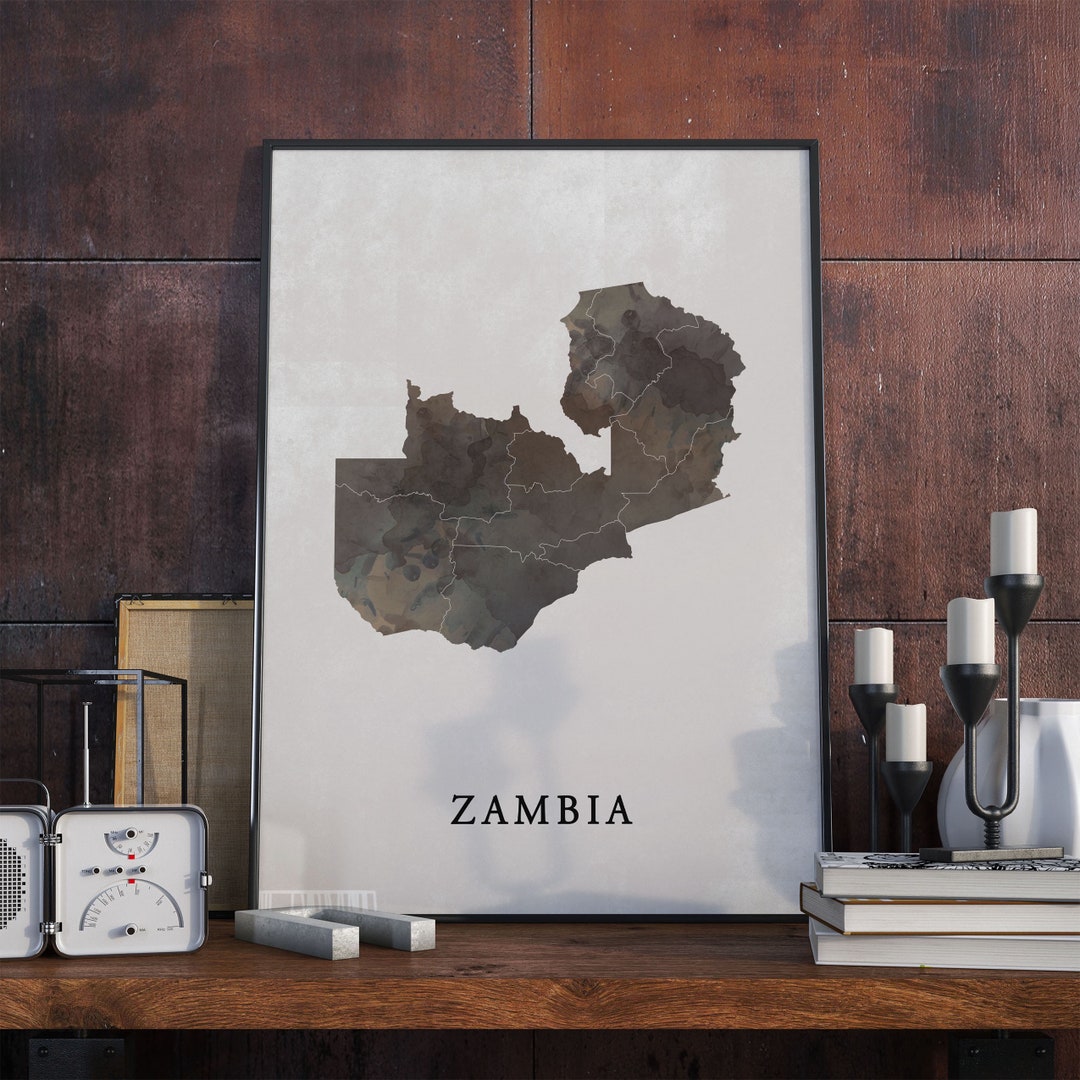 Zambia Vintage Style Map Print, Zambia Map Poster, Gift, Zambia Wall ...