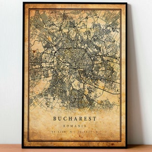 Bucharest Vintage Map Poster Wall Art | City Artwork Print | Antique ...