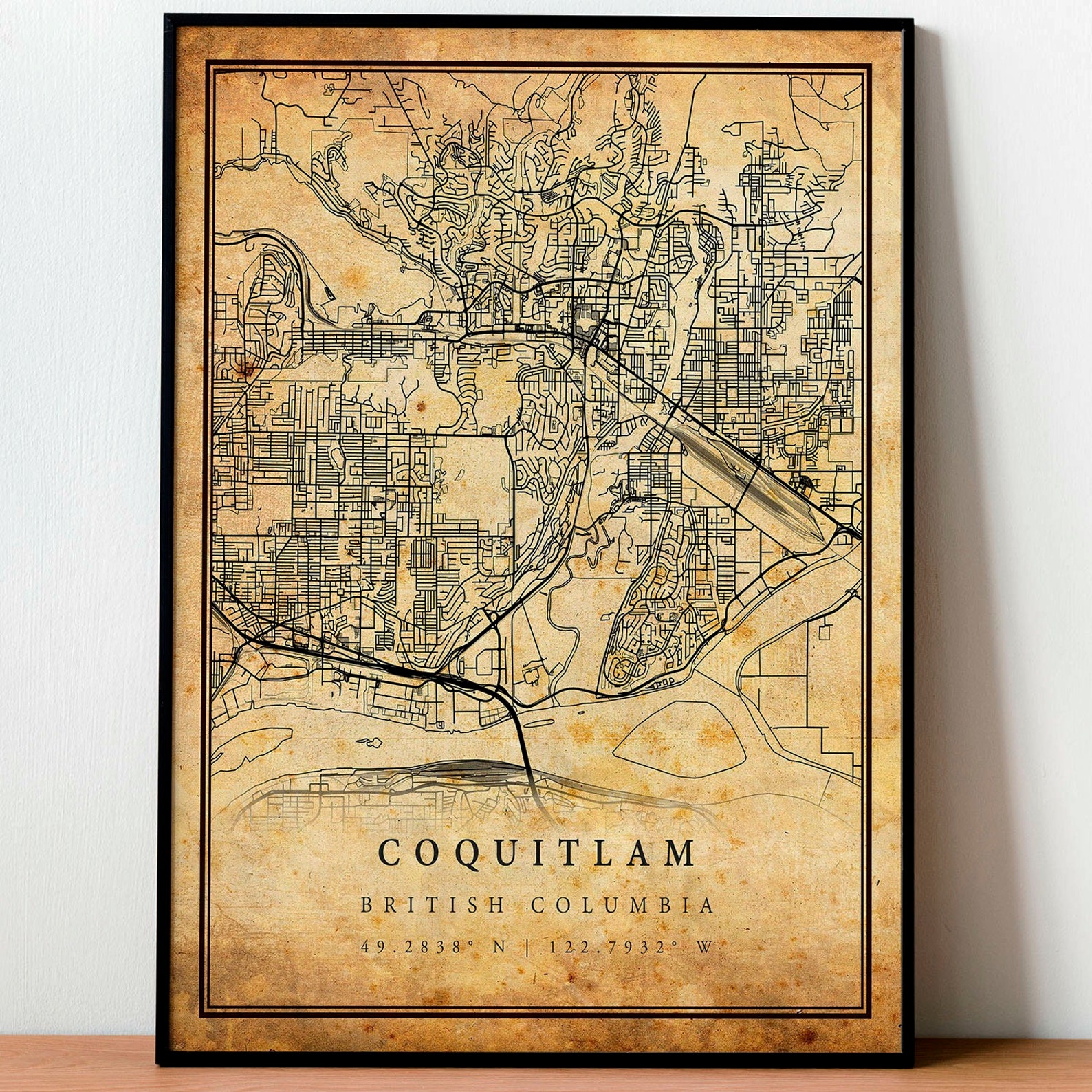 Coquitlam Vintage Map Poster Wall Art City Artwork Print | Etsy UK