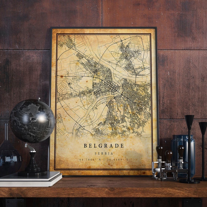 Belgrade Vintage Map Poster Wall Art City Artwork Print - Etsy
