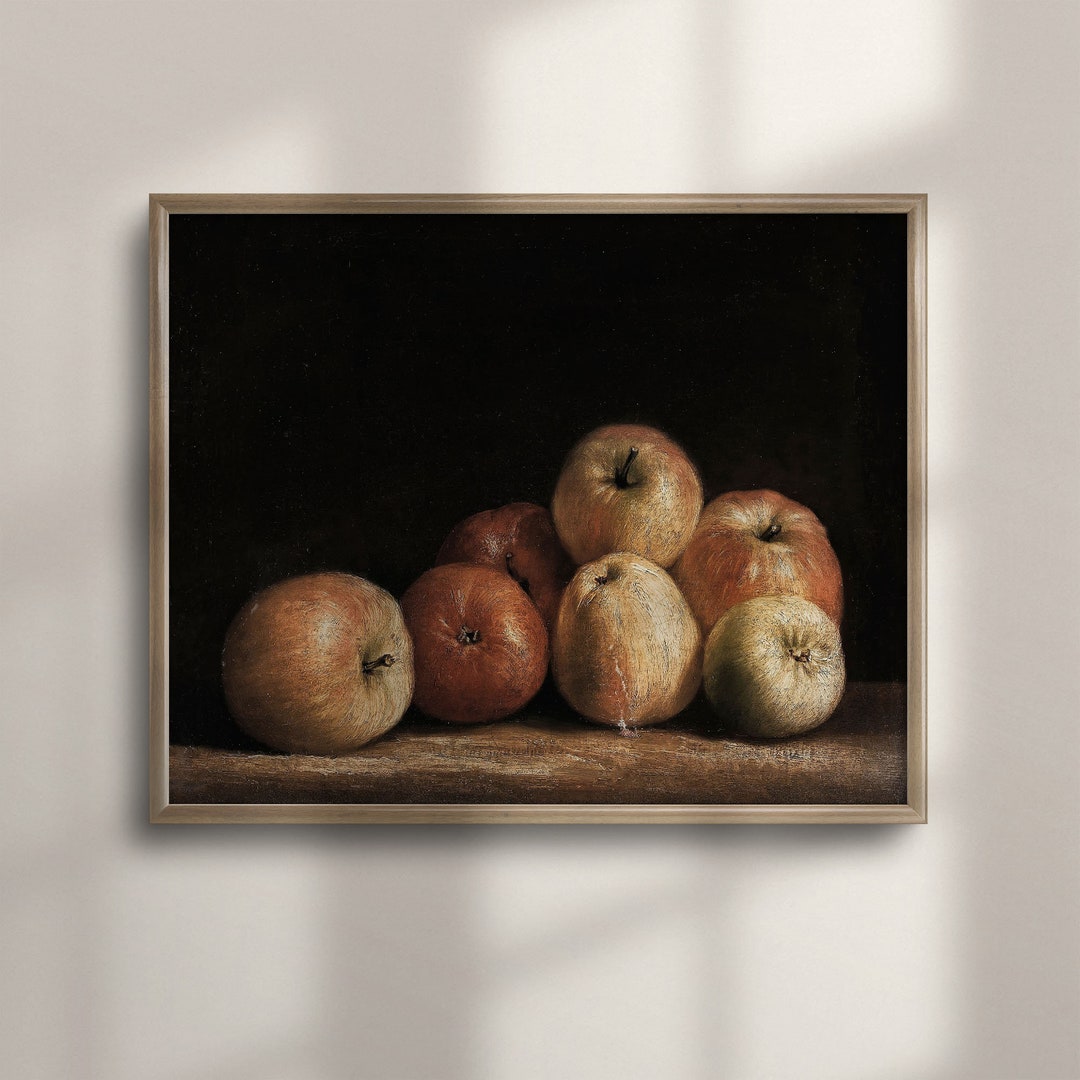 Vintage Apple Artwork, Rustic Farmhouse Kitchen Wall Decor, Moody Fruit ...