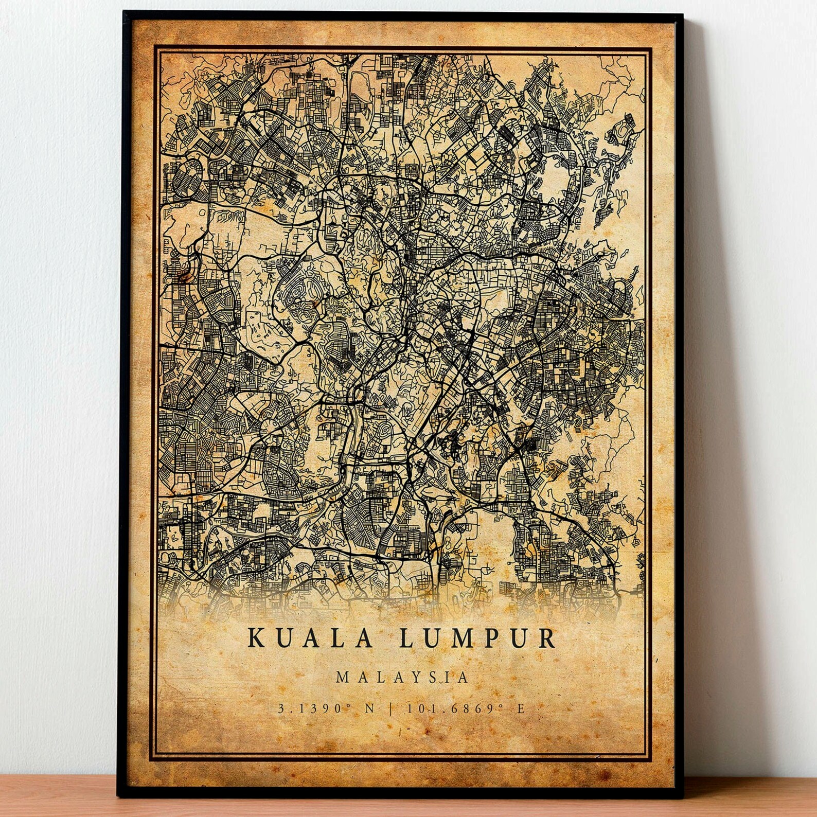 Kuala Lumpur Vintage Map Poster Wall Art City Artwork Print - Etsy