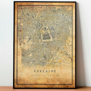 Adelaide Vintage Map Poster Wall Art | City Artwork Print | Antique ...