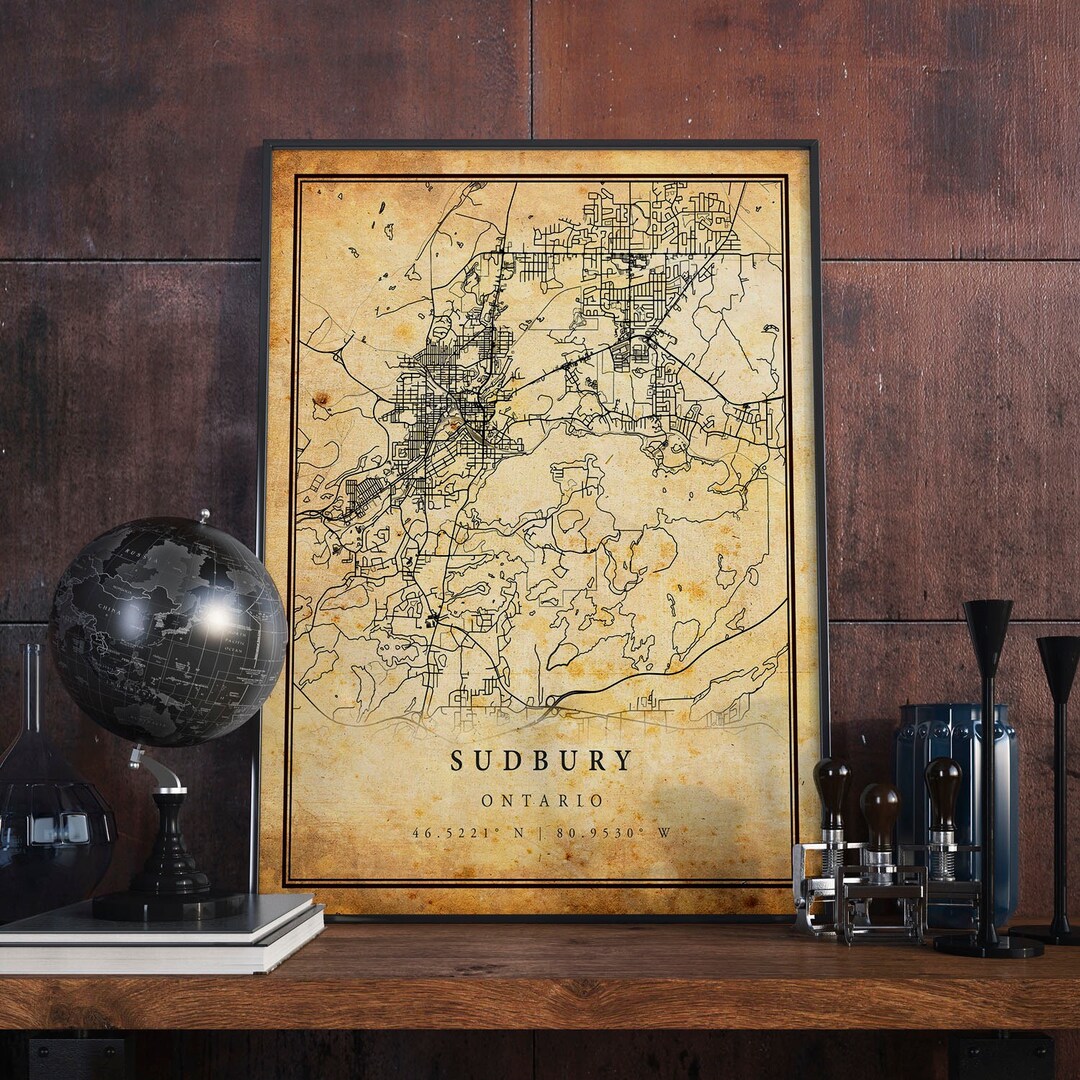 Sudbury Vintage Map Poster Wall Art | City Artwork Print | Antique ...