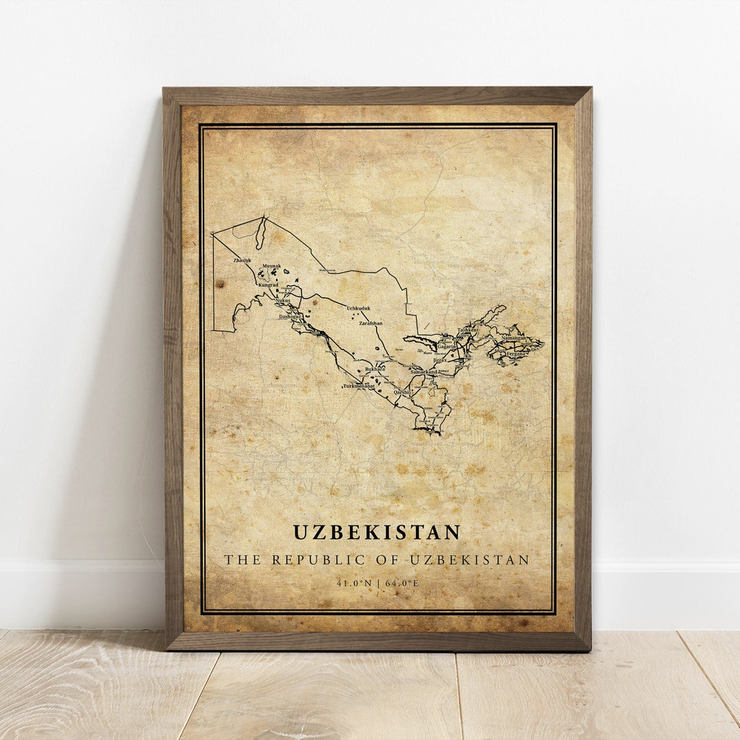 Vintage Uzbekistan Map Print: Country Road Wall Art - Etsy