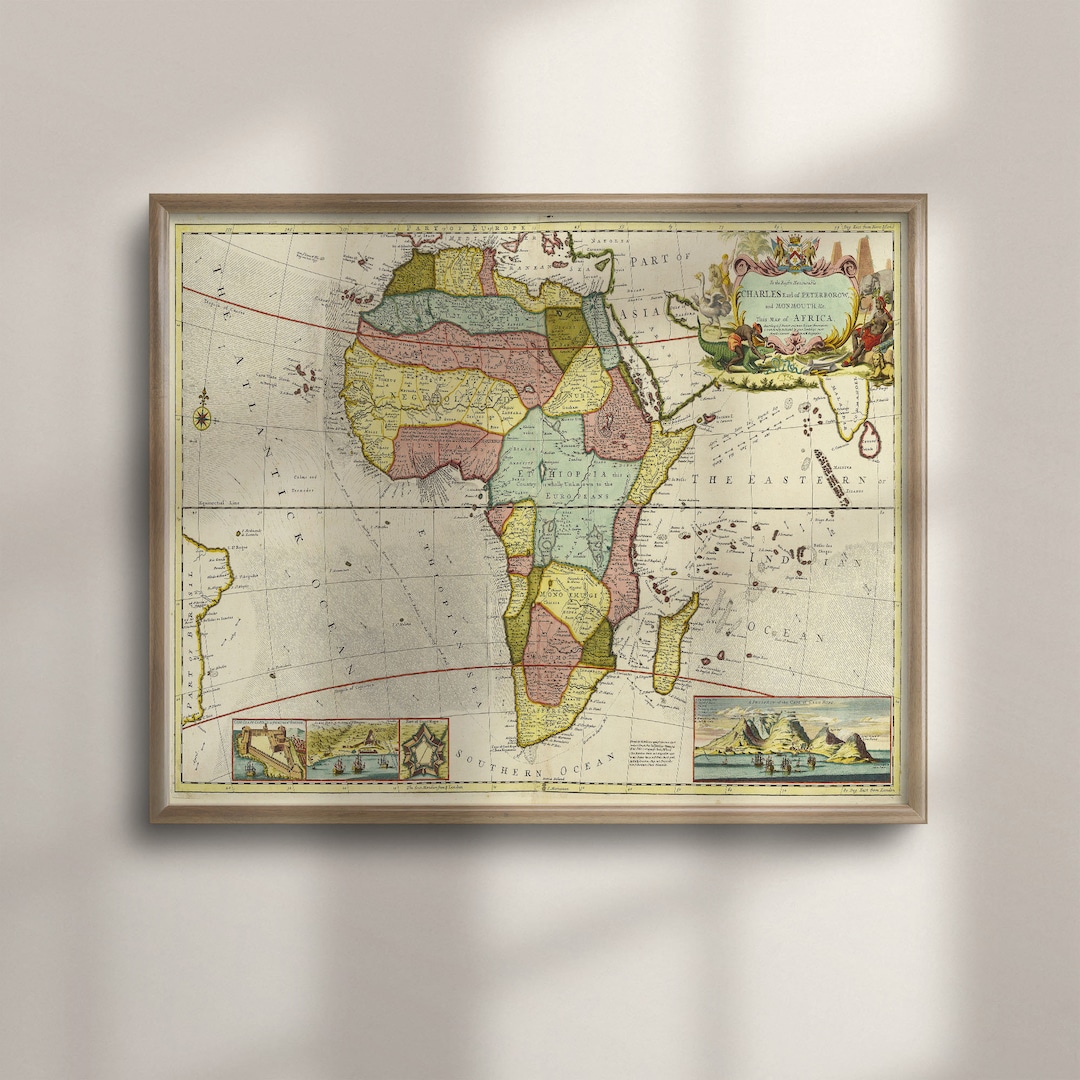 Vintage Africa Map Wall Art, Colorful African Poster, Old Map Decor ...