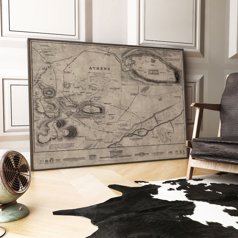 Athens Map Vintage Map of Athens Greece Vintage Wall Art | Etsy