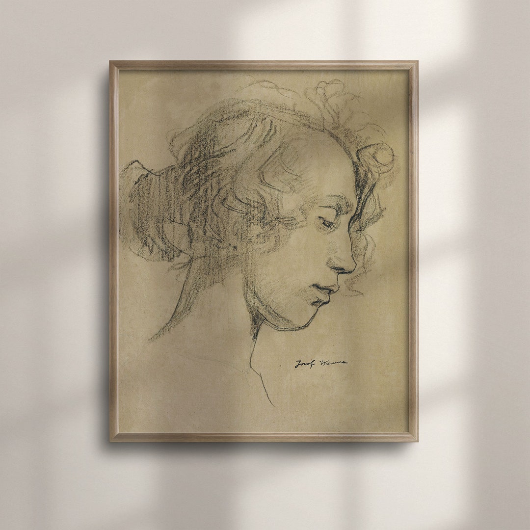 Vintage Portrait Drawing Print: Fine Art Rustic Home Decor - Etsy