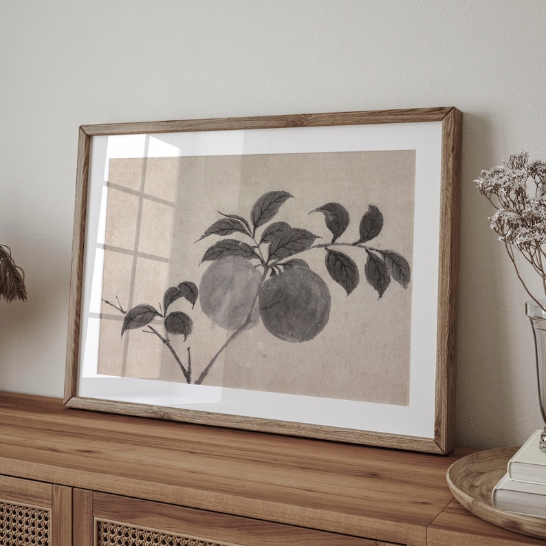 Vintage Botanical Print: Antique Inked Branches, Minimalist Beige Wall ...