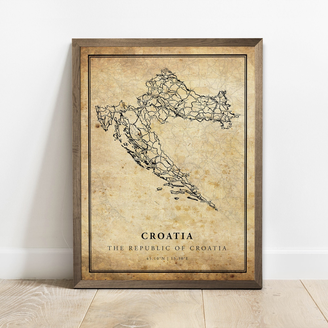 Croatia Vintage Map Poster Print, Country Street Road Map Wall Art ...