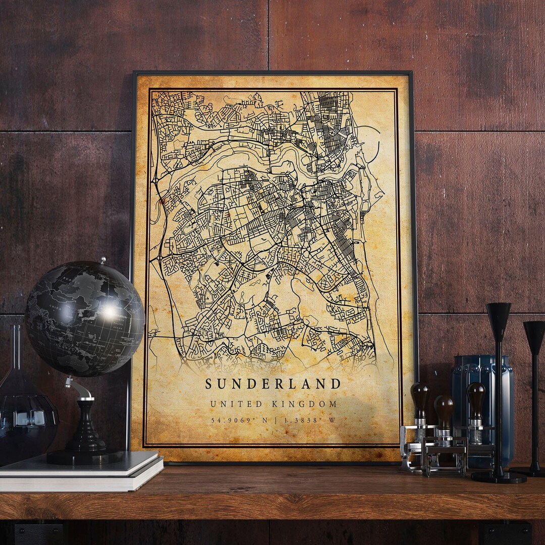 Sunderland Vintage Map Poster Wall Art | City Artwork Print | Antique ...