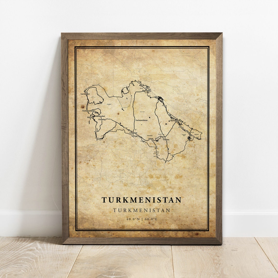 Turkmenistan Vintage Map Poster Print, Country Street Road Map Wall Art ...