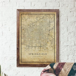 Springfield Vintage Map Poster Wall Art | City Artwork Print | Antique ...