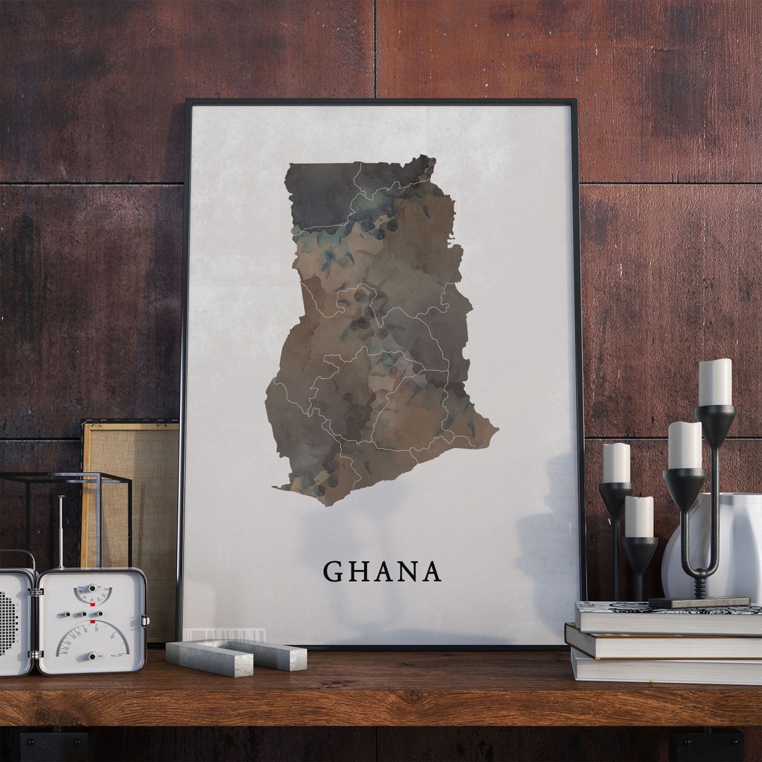 Ghana Vintage Style Map Print, Ghana Map Poster, Gift, Ghana Wall Art ...