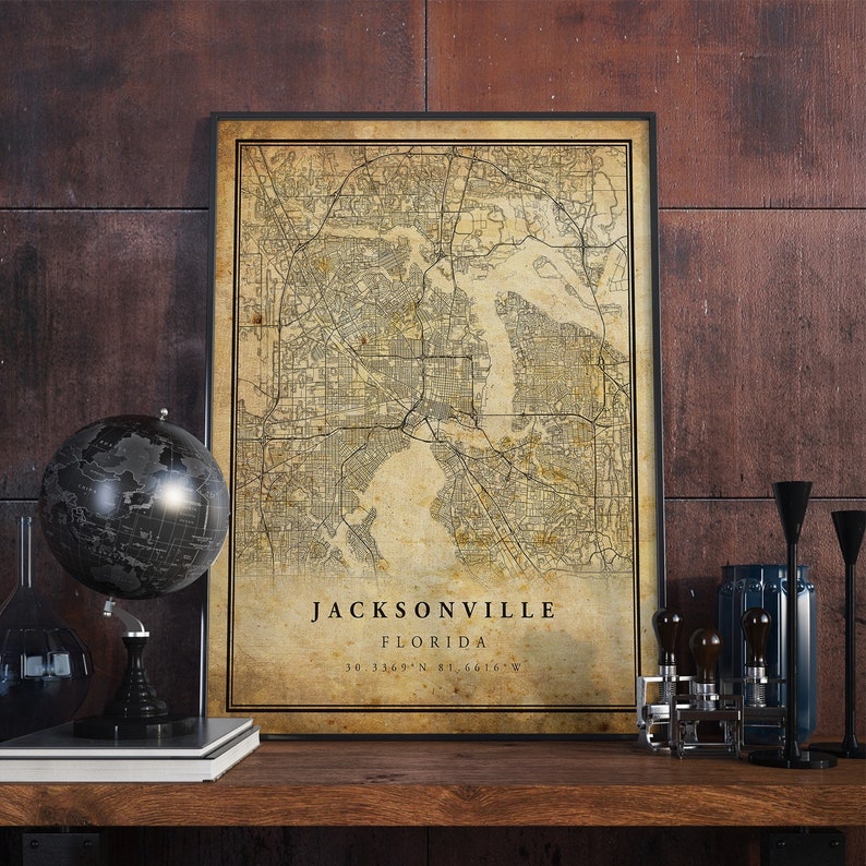 Jacksonville Vintage Map Poster Wall Art City Artwork Print | Etsy