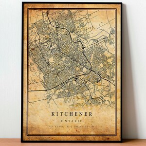 Kitchener Vintage Map Poster Wall Art City Artwork Print Antique ...