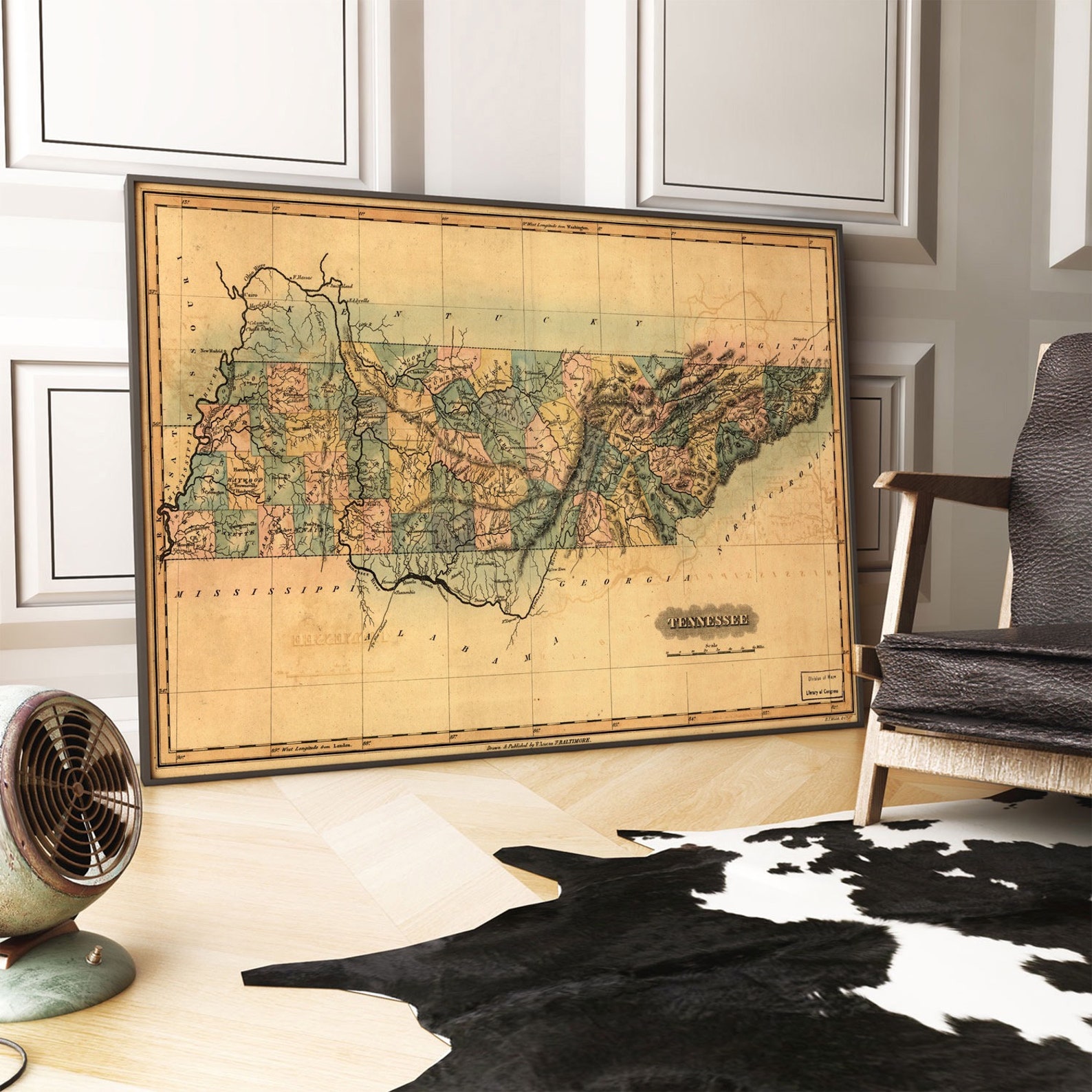 Map of Tennessee, 1826. Restoration Hardware Home Deco Style Old Wall ...