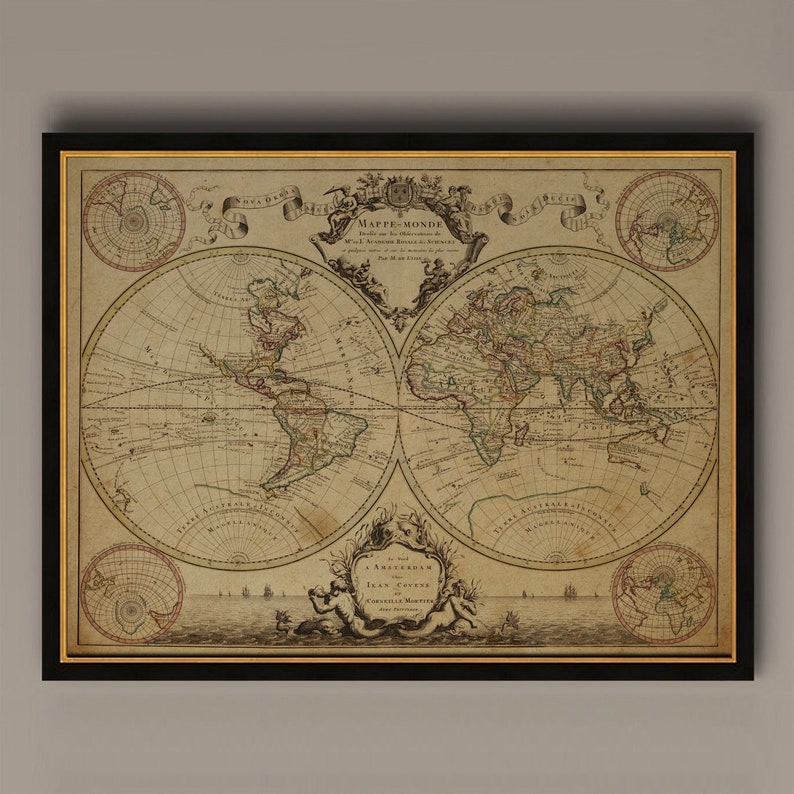 1720 World Map Print, Antique Style Mappe Monde, Guillaume De L'isle ...