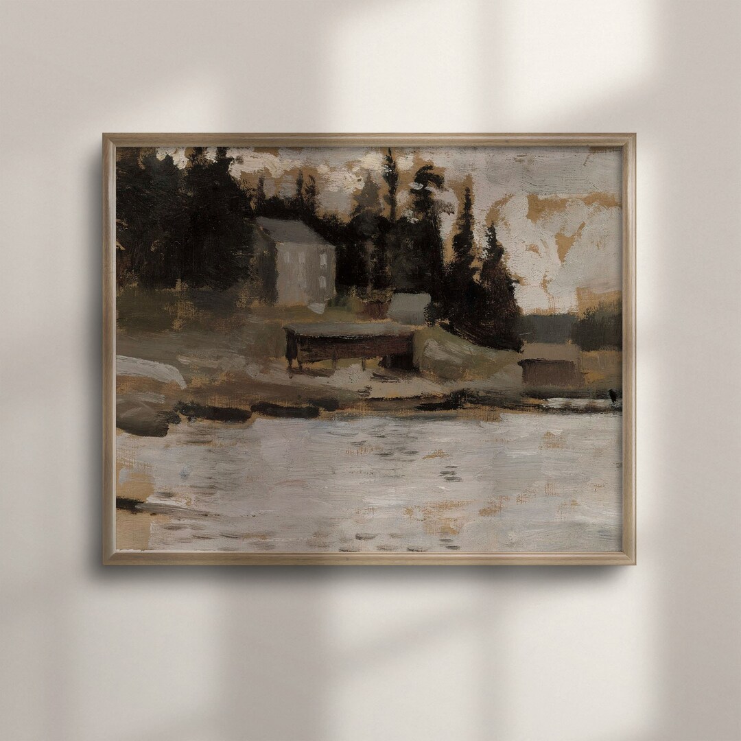 Rustic Landscape Art, Vintage Nature Painting, Earth Tone Abstract Wall ...