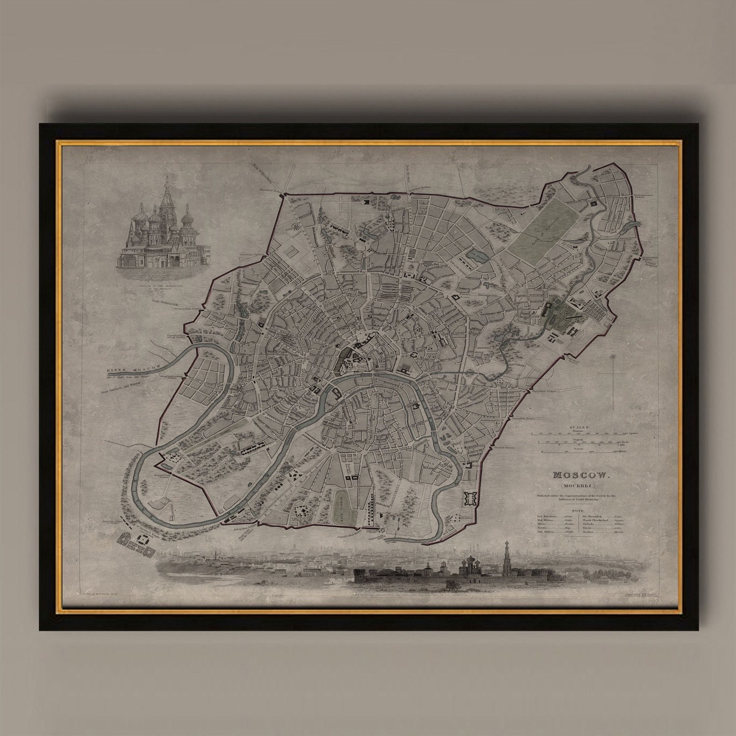 Moscow Map Vintage Map of Moscow Russia Vintage Wall Art | Etsy