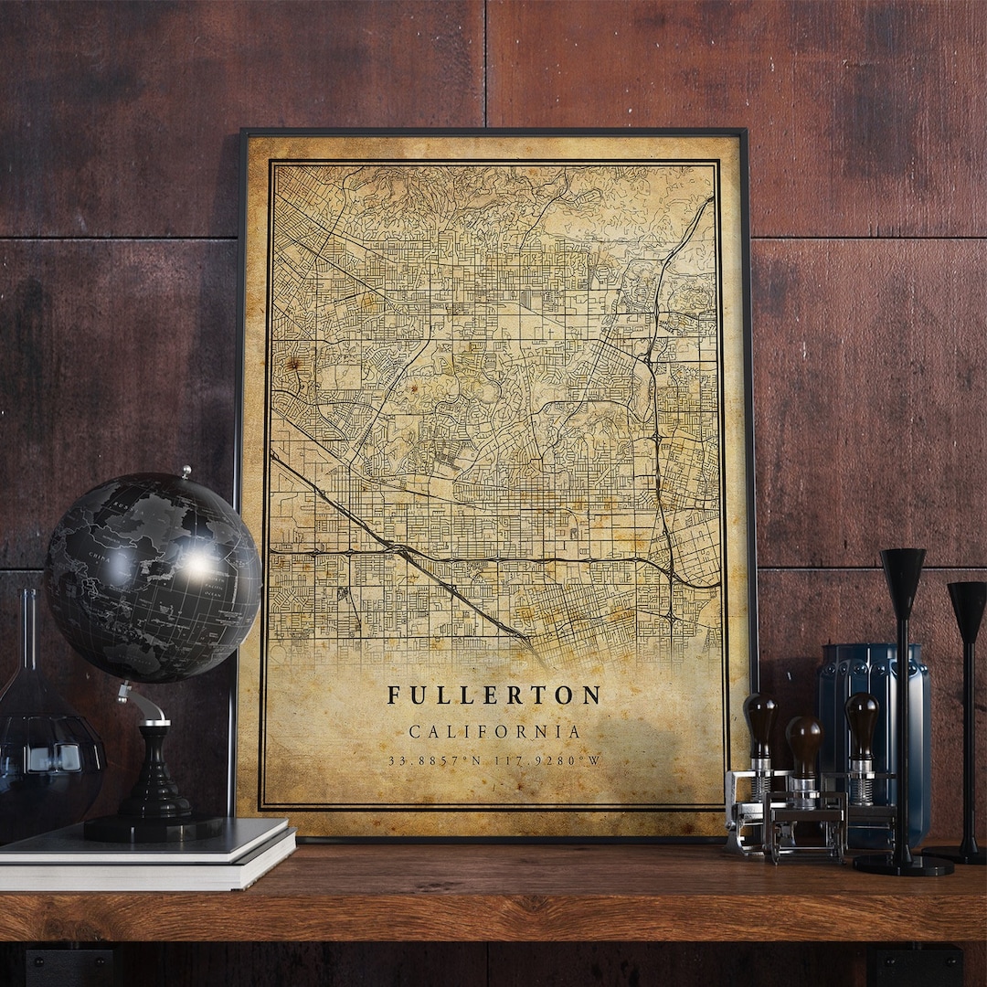 Fullerton Vintage Map Poster Wall Art | City Artwork Print | Antique ...