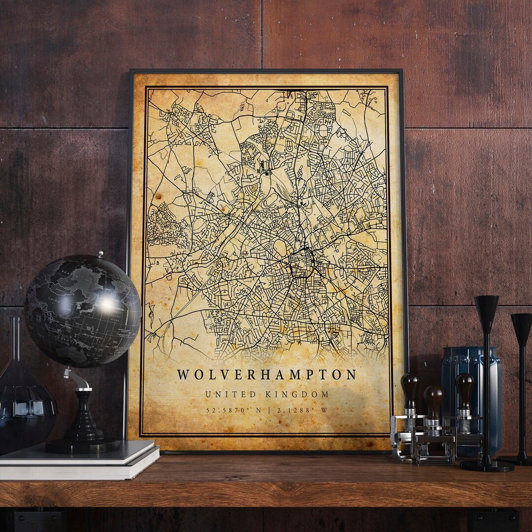 Wolverhampton Vintage Map Poster Wall Art | City Artwork Print ...