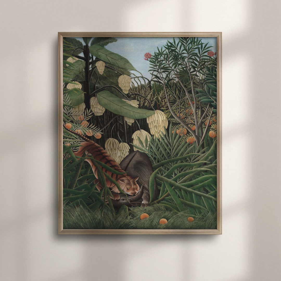 Henri Rousseau's Tiger and Buffalo Fight Print: Tropical Jungle Vintage ...